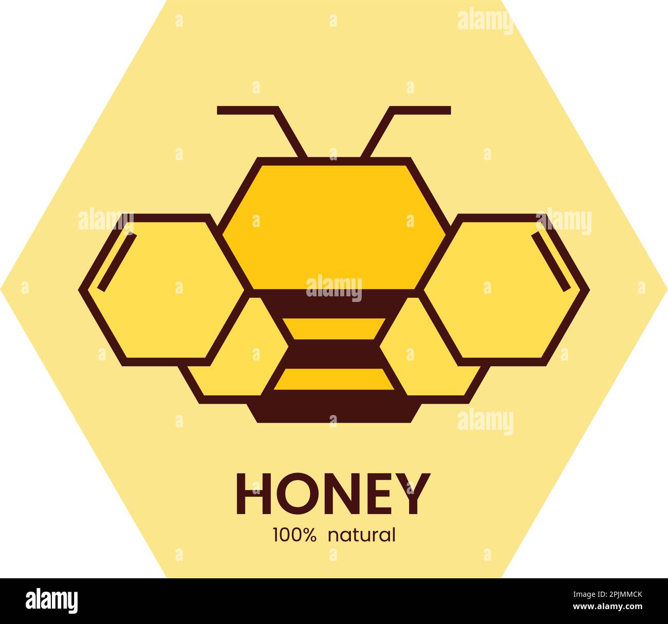 Bee icon or logo for honey brand on hexagon background. Honeycomb shape ...