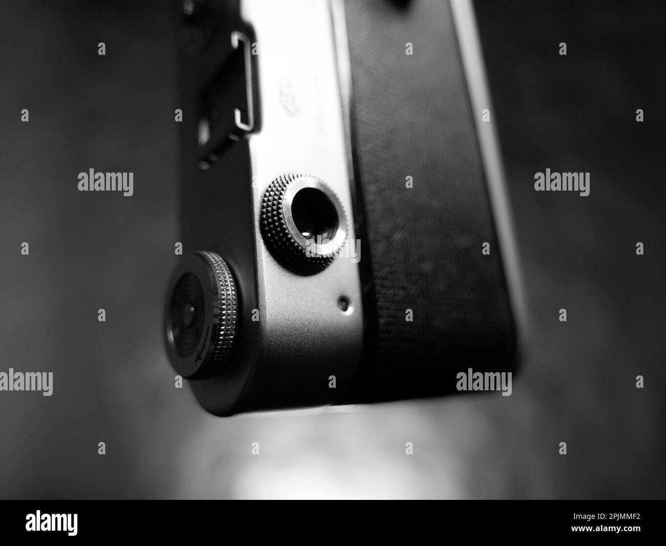 A grayscale shot of the small parts of an old vintage camera Stock ...