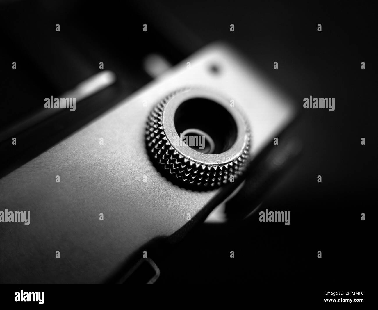 A grayscale shot of the small parts of an old vintage camera Stock ...