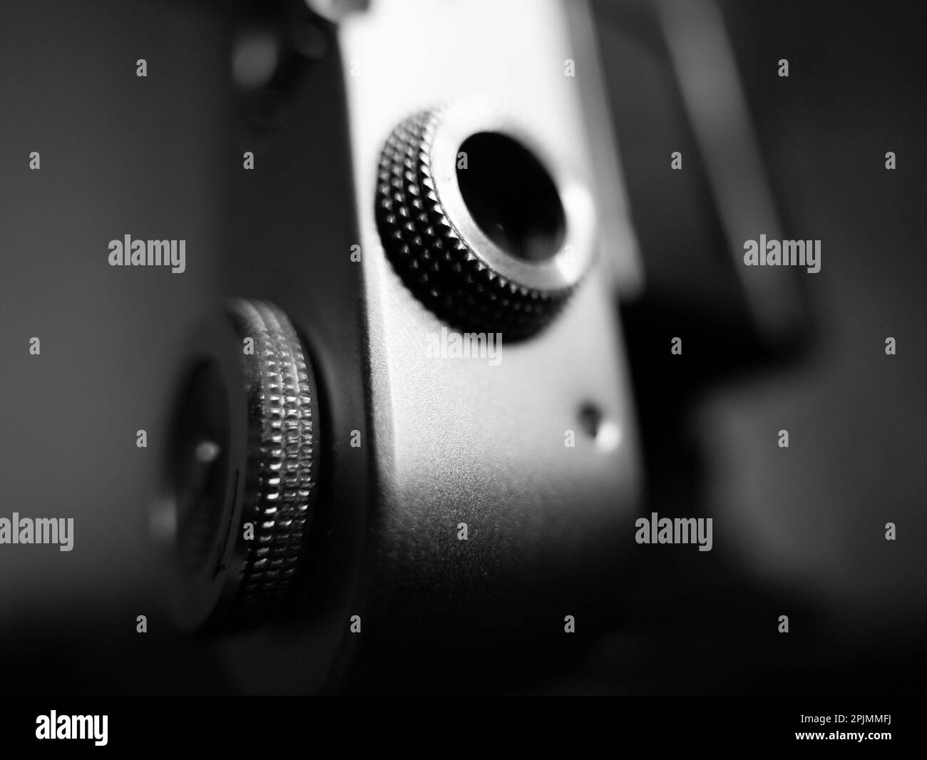 A grayscale shot of the small parts of an old vintage camera Stock ...