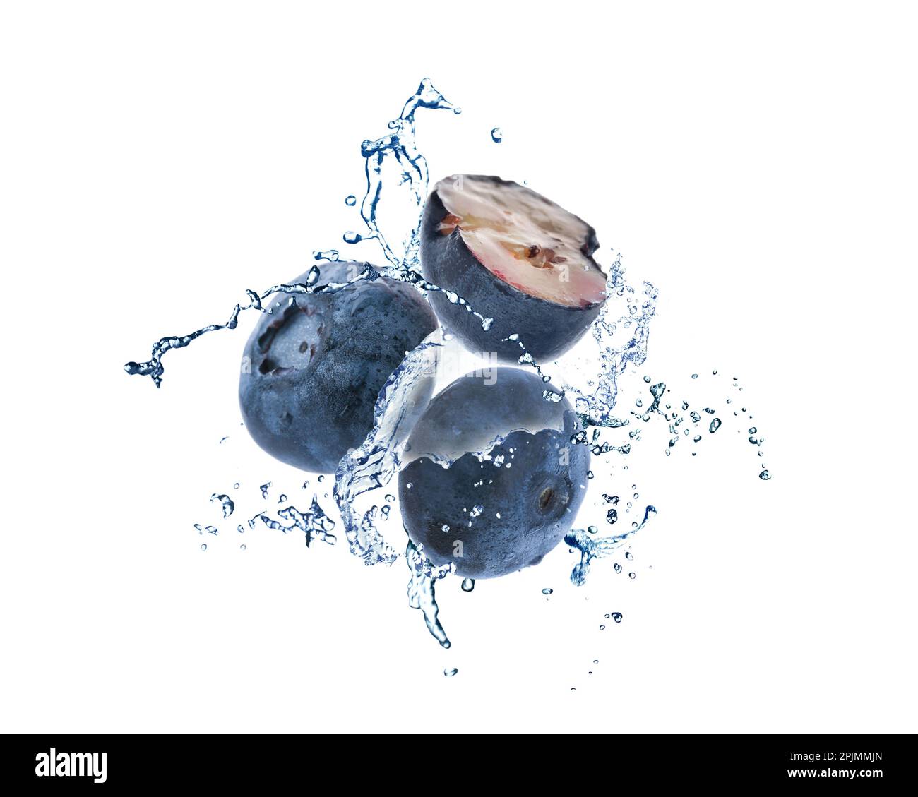 Fresh ripe blueberries and splashing water on white background Stock ...