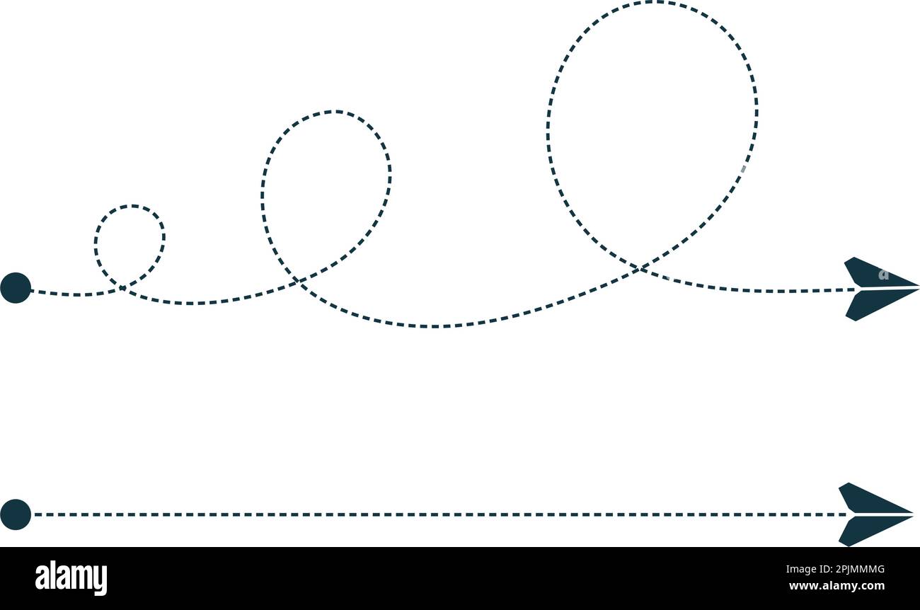 Paper plane flying along the dotted path through some points. Travel ...