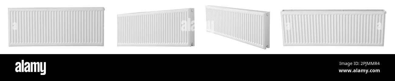 Set with modern panel radiators on white background, banner design ...