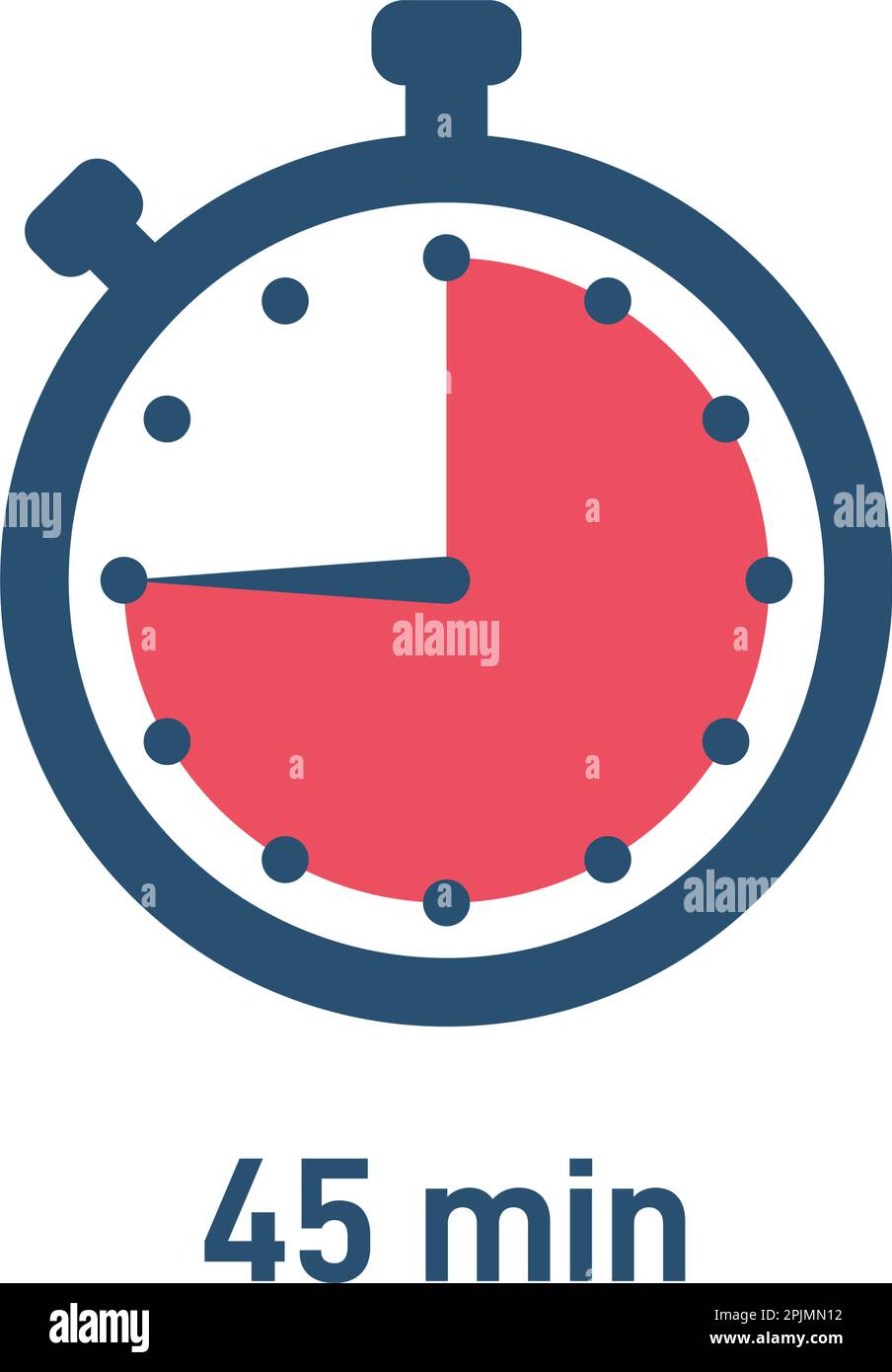 Set of stopwatch icons showing time - 45 minutes or seconds. Red and ...