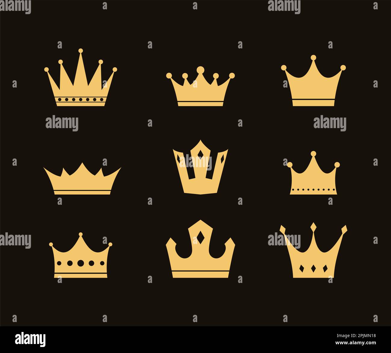 Golden crown icons collection. Royal, luxury symbols. King, queen ...