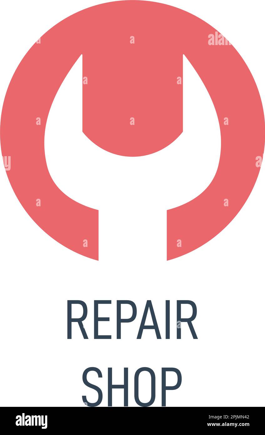 Repair shop logo. Wrench or spanner inside circle. Repair service or ...