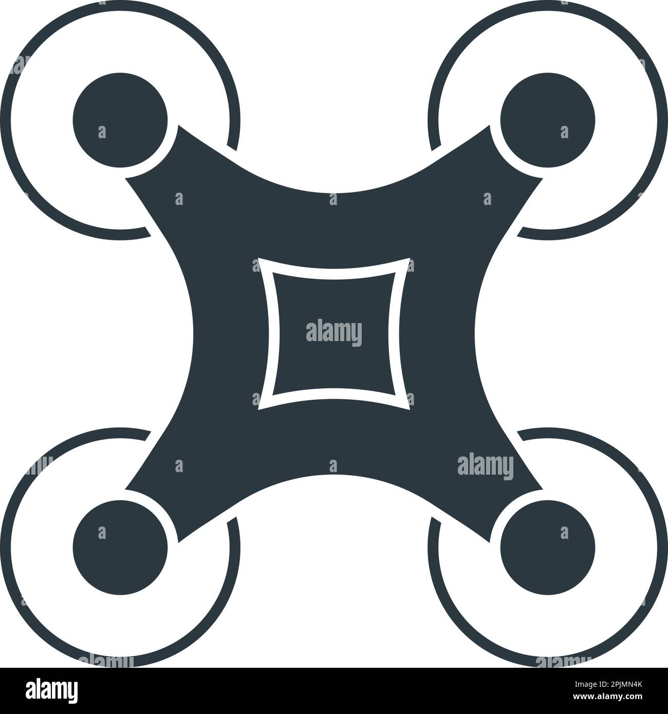 Drone glyph icon on blue background. Quadcopter top view. Copter ...