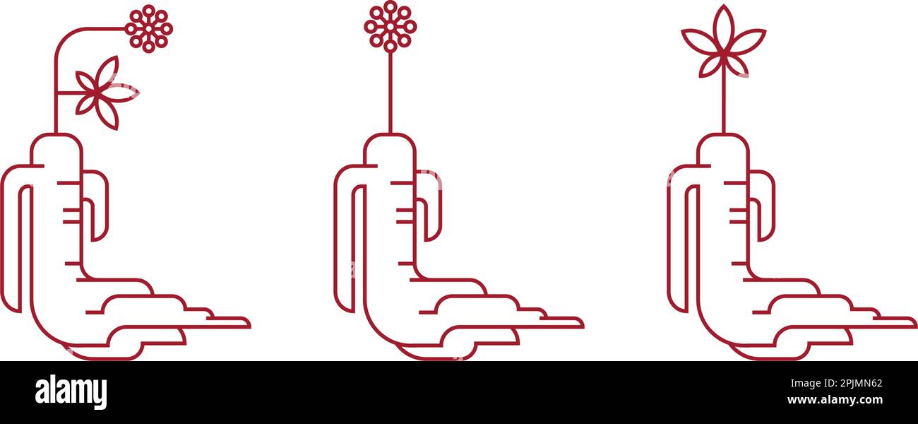 Red korean or chinese ginseng icons. Red ginseng symbol in minimal ...