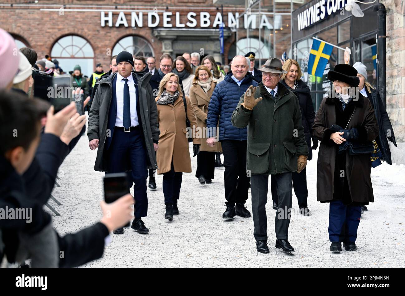 Sweden's King Carl XVI Gustaf and Queen Silvia visit Ostersund in Jamtland County on 3 April ...