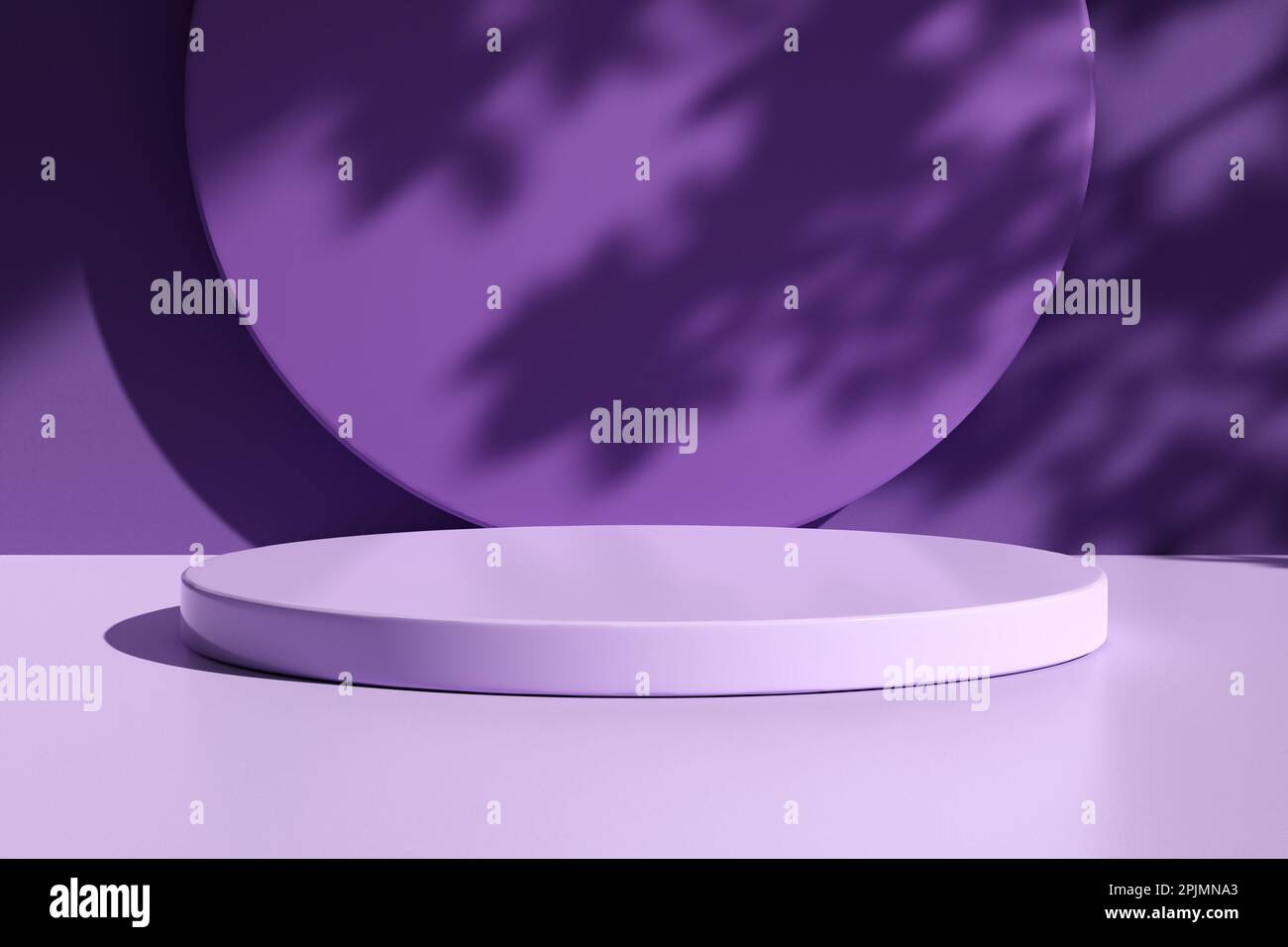 Glossy round podium on table counter with natural light and leaf ...
