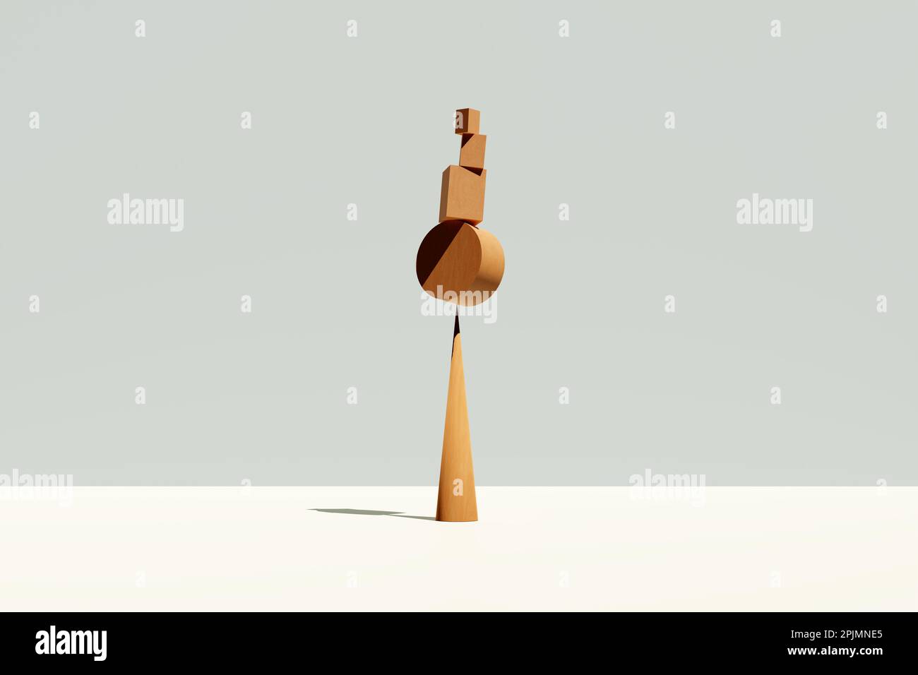 Wooden building blocks balancing on a pike shaped cone. Concept of ...
