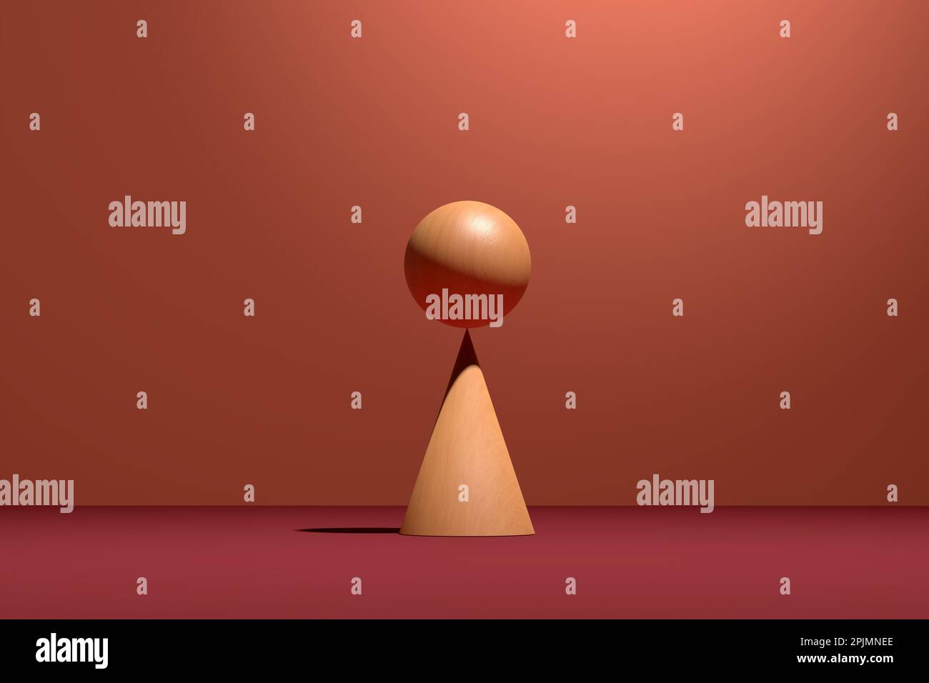 Wooden sphere balancing on a cone. Concept of balance, harmony or ...