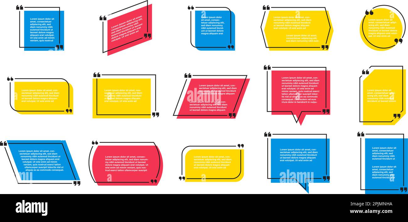 Set of quote box or bubbles in flat style. Yellow, blue, red colors ...