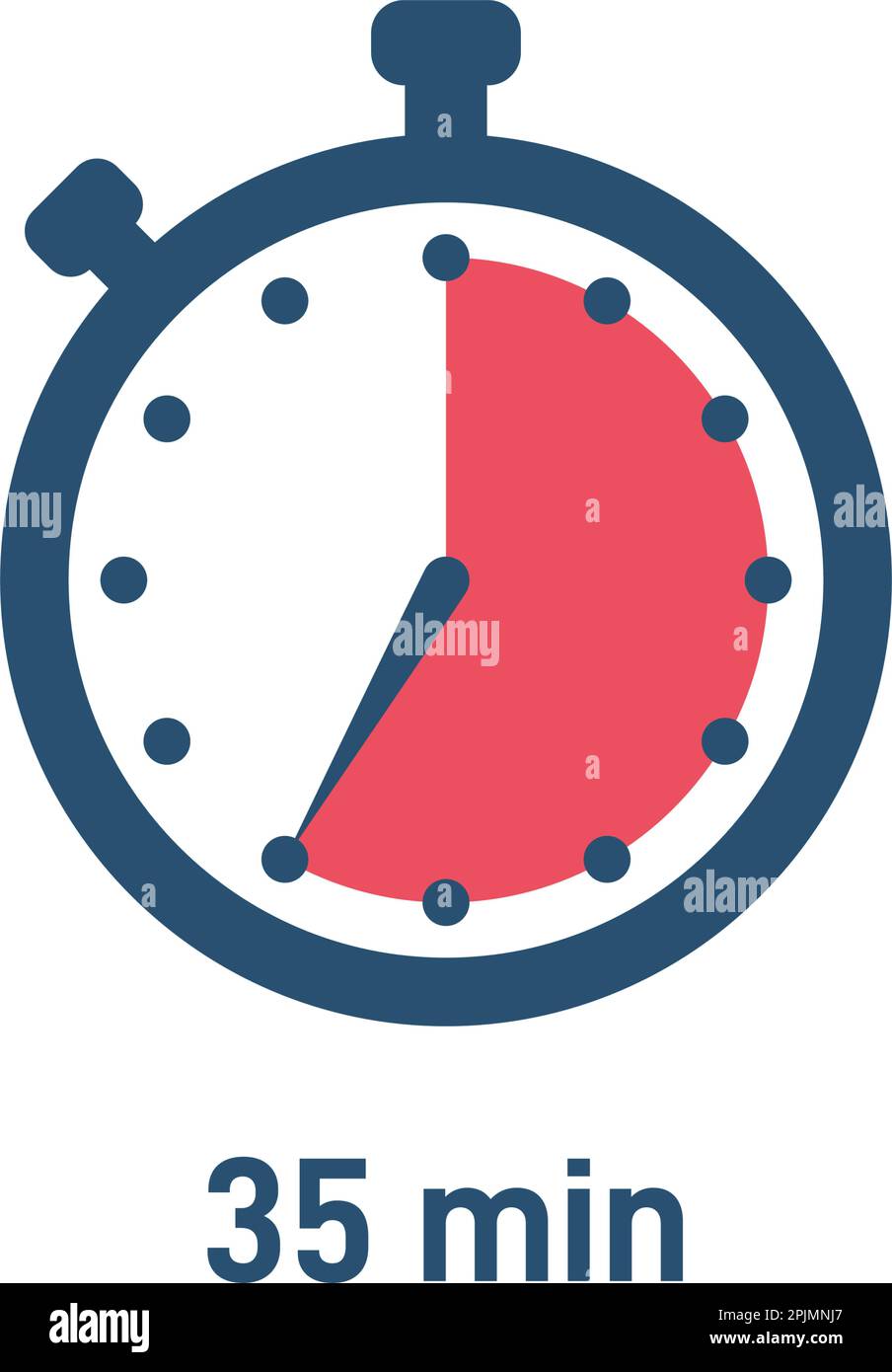 Set of stopwatch icons showing time - 35 minutes or seconds. Red and ...