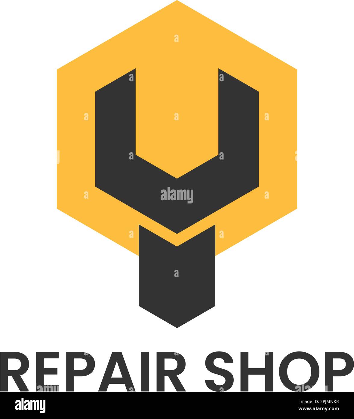 Repair shop logo. Wrench or spanner inside hexagon. Repair service or ...