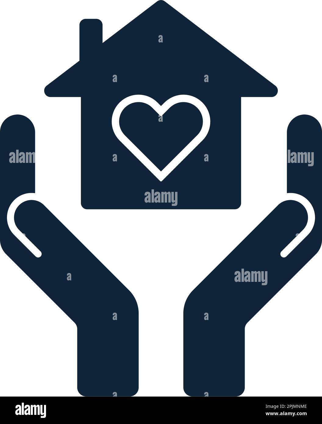 Home care concept. Hands holding home with heart inside. Shelter, roof ...