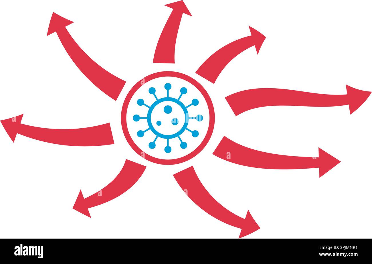 Virus spread as war attack or assault concept. Virus spread red arrows. Coronavirus spreading ...