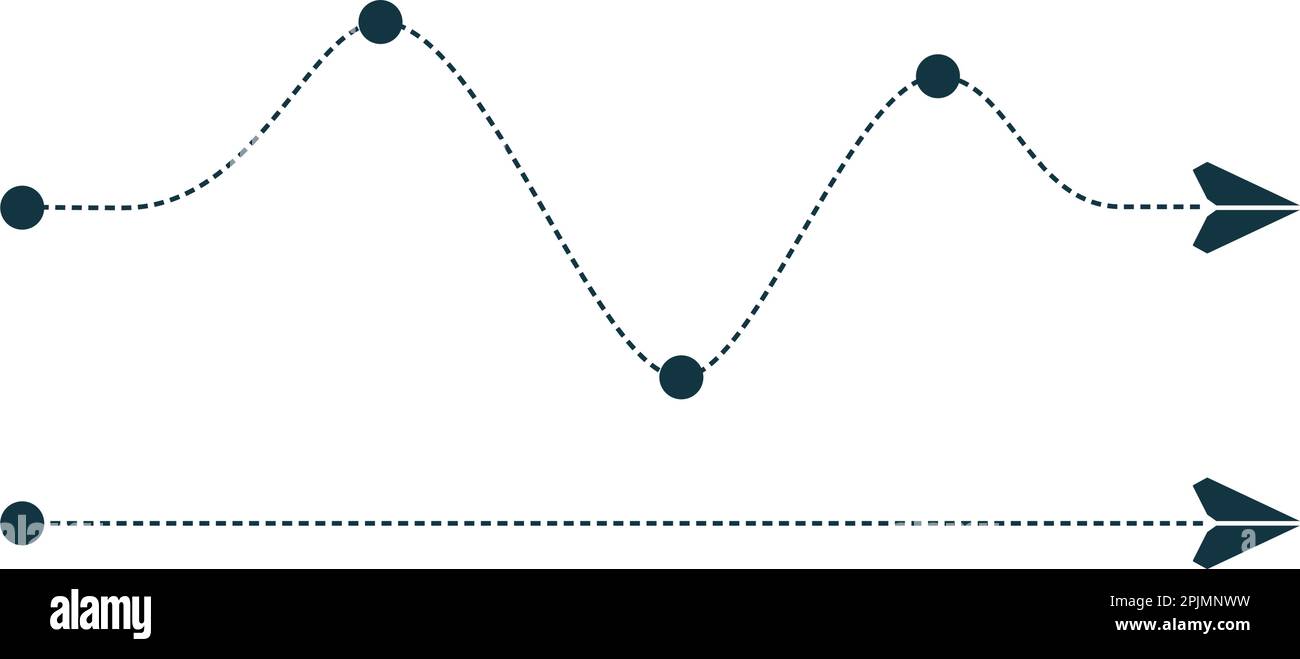 Paper plane flying along the dotted path through some points. Travel ...