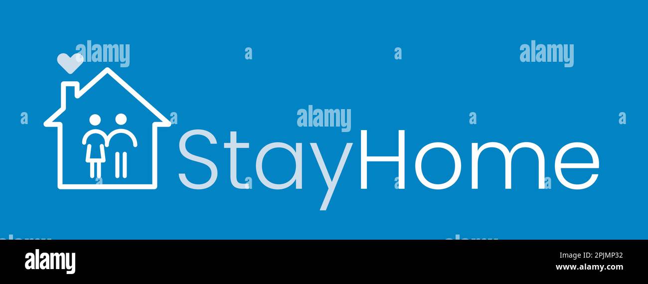 Stay at home slogan with house and family icons - father, mother, child ...