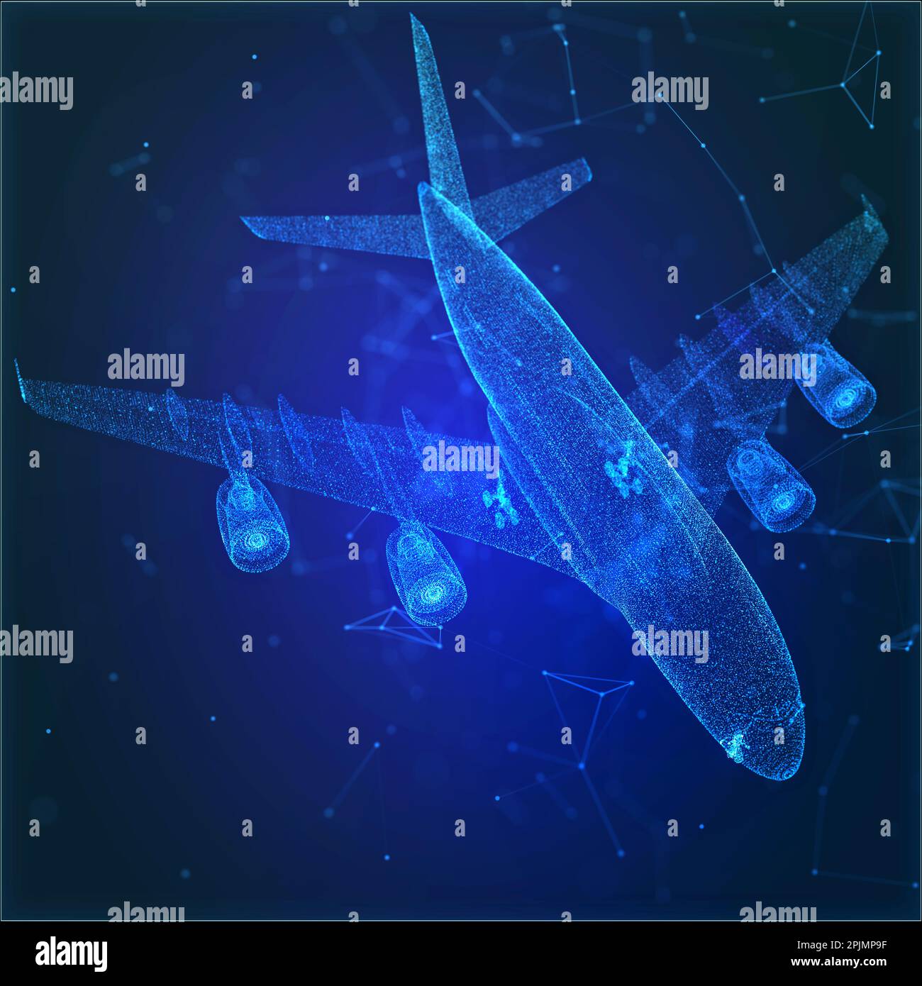 Digital 3d futuristic airplane flying up. Future aviation, modern ...