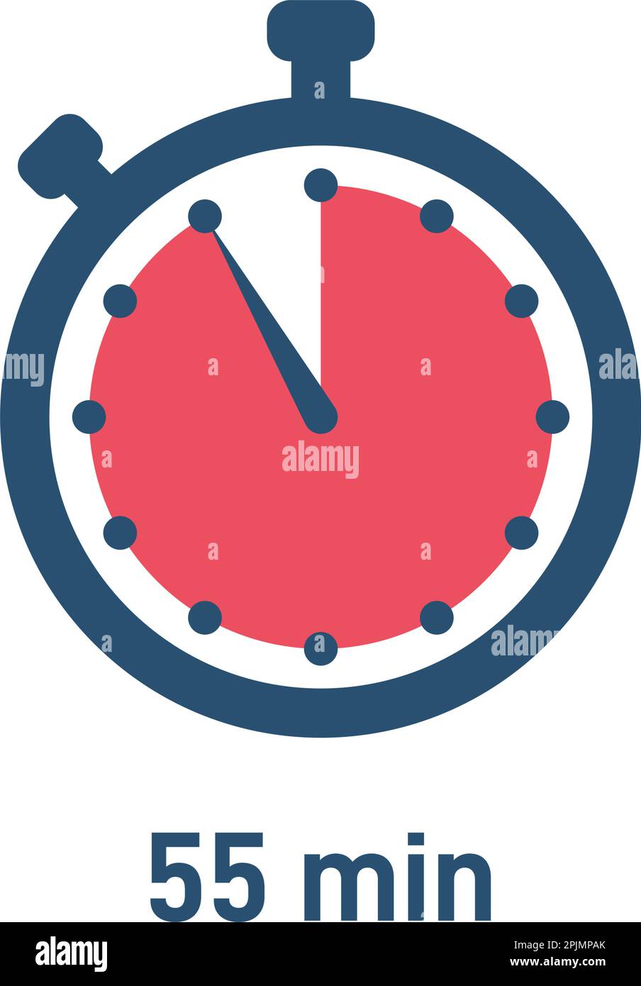 Set of stopwatch icons showing time - 55 minutes or seconds. Red and ...