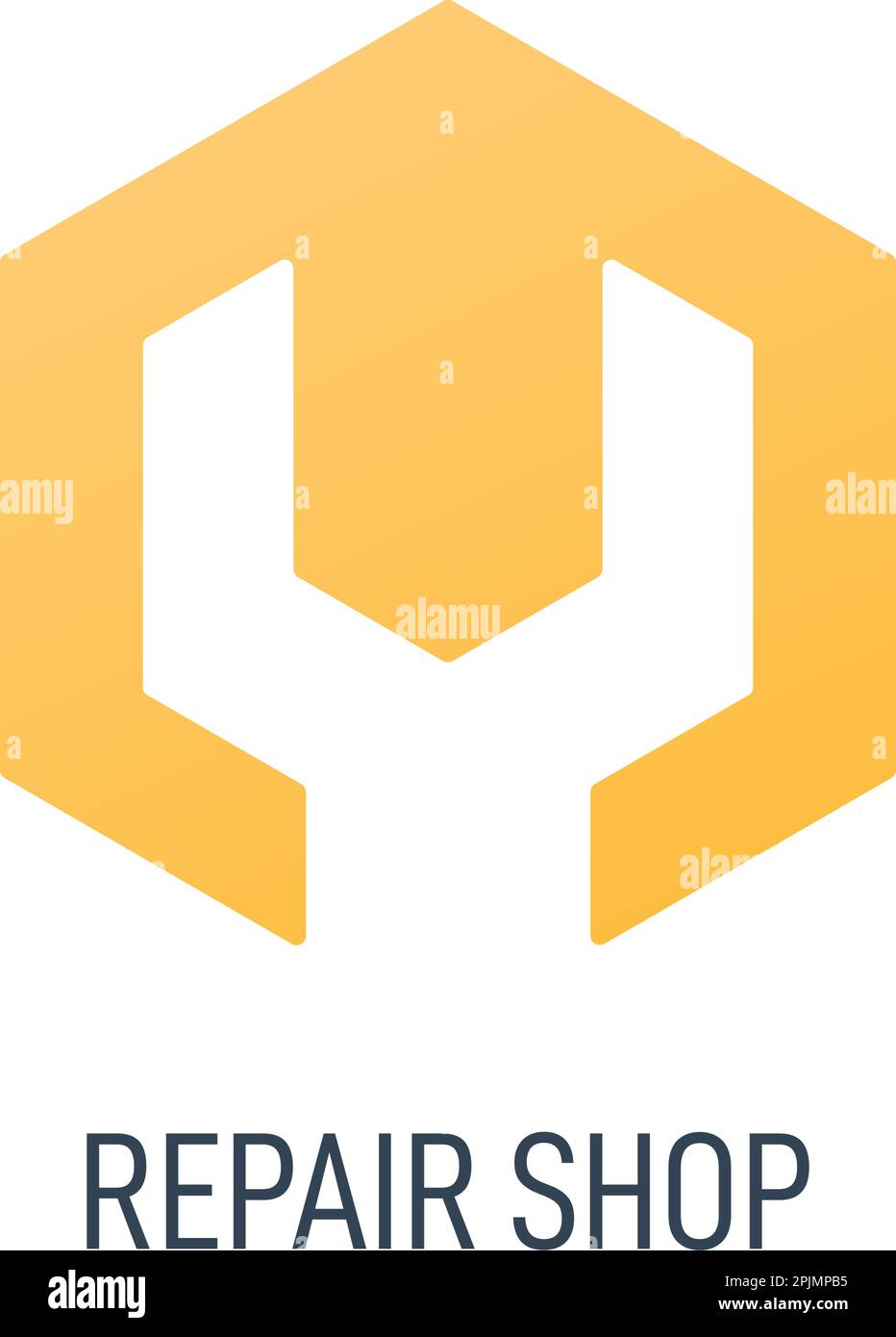 Repair shop logo. Wrench or spanner inside hexagon. Repair service or ...