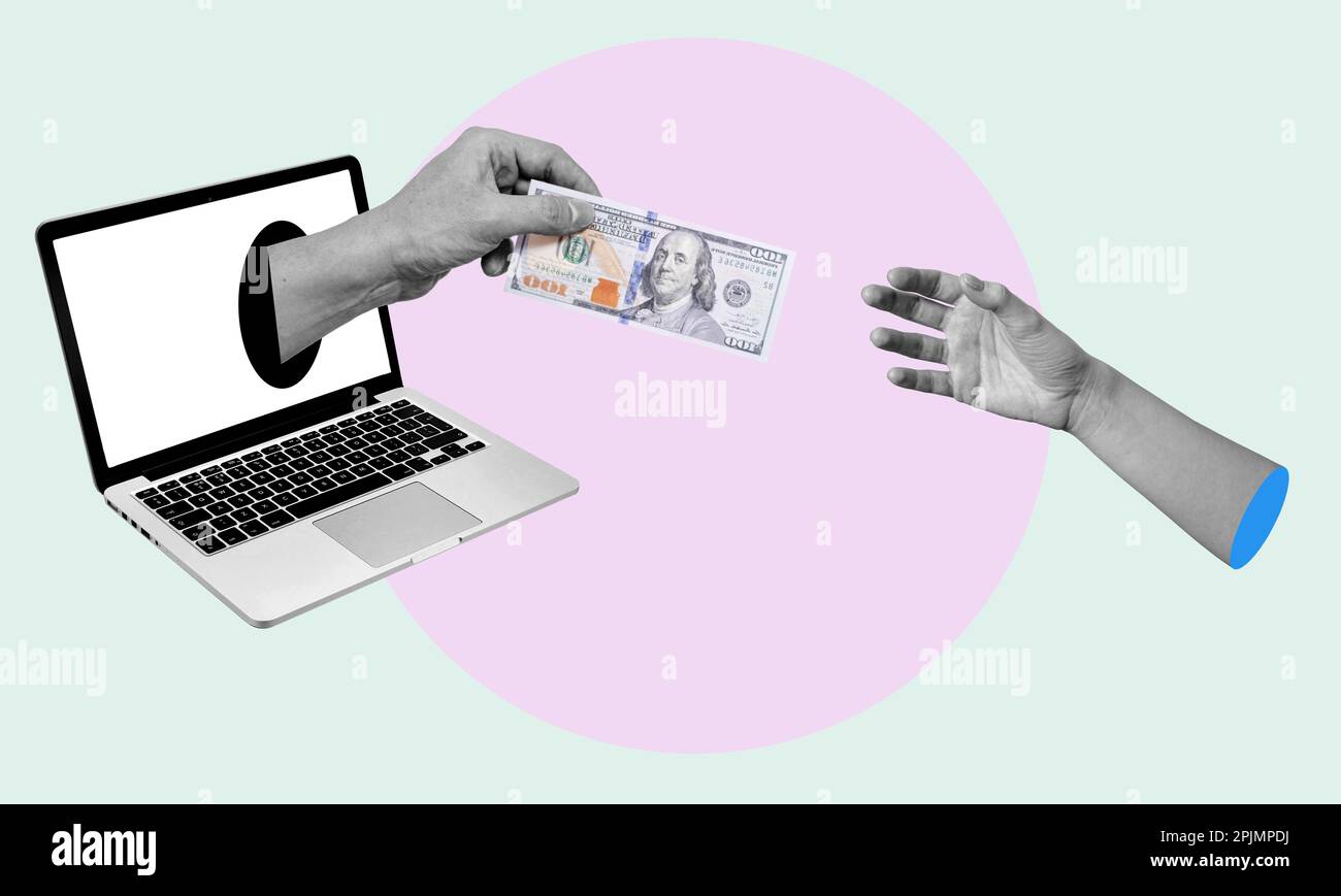 Creative photo collage artwork postcard poster sketch money payment for ...