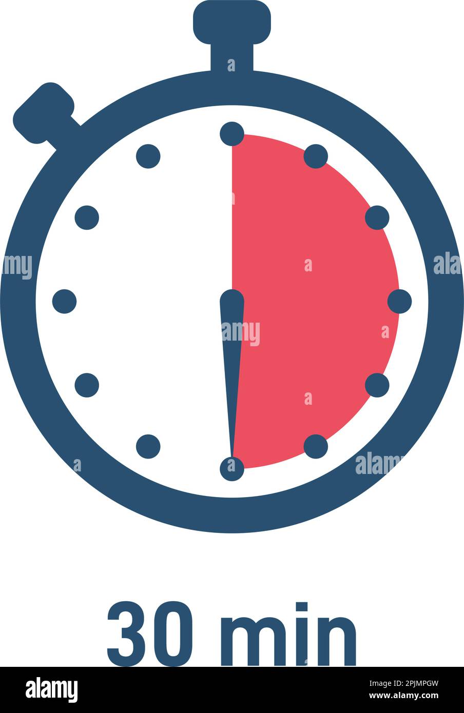 Set of stopwatch icons showing time - 30 minutes or seconds. Red and ...