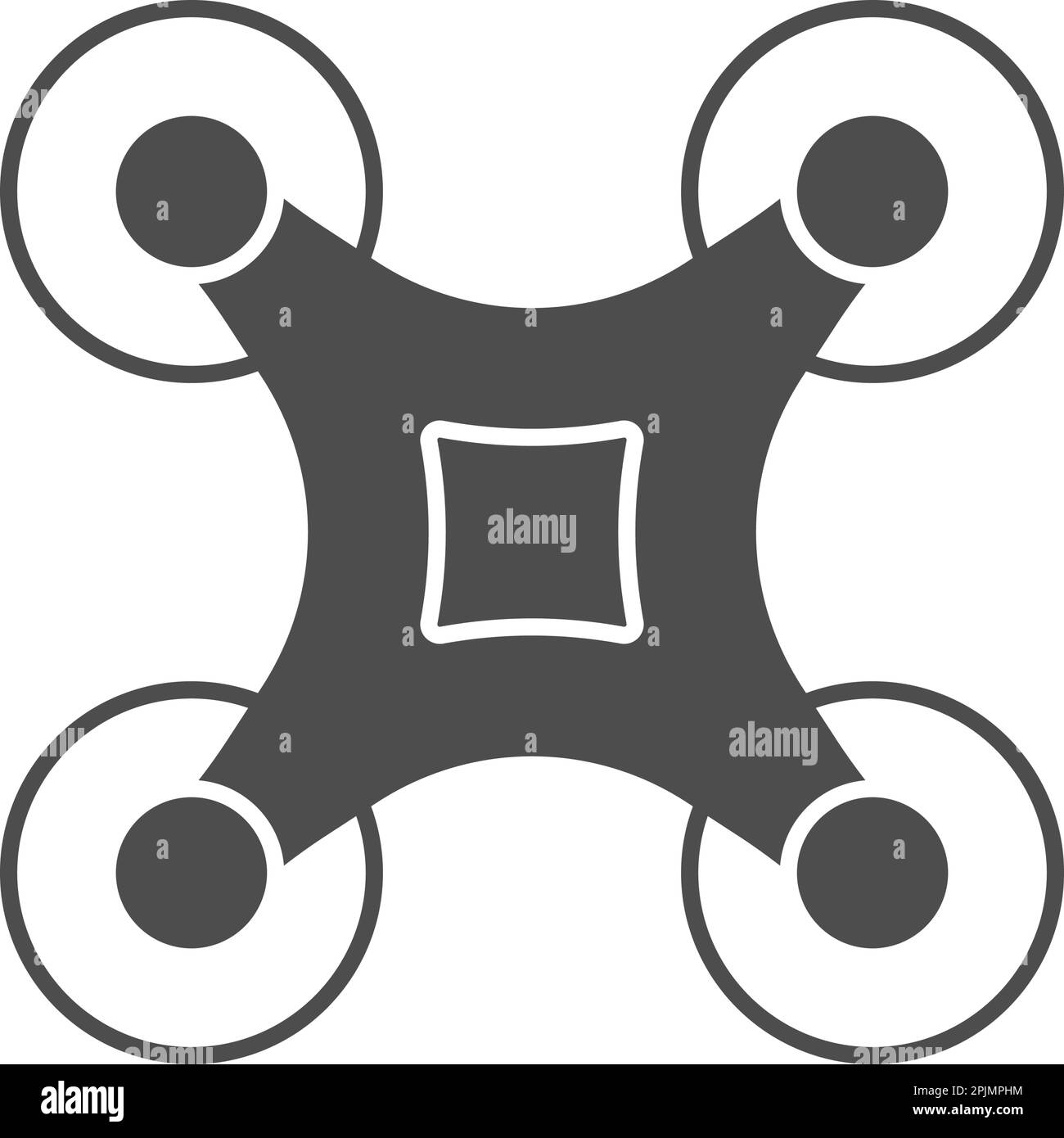 Drone glyph icon on blue background. Quadcopter top view. Copter ...
