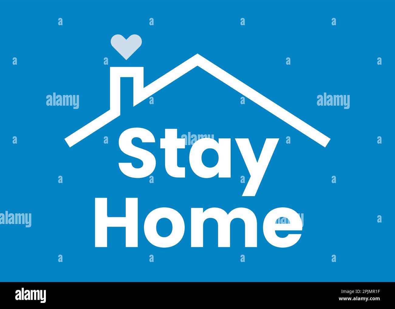 Stay at home text under house roof with heart above chimney. Virus or ...