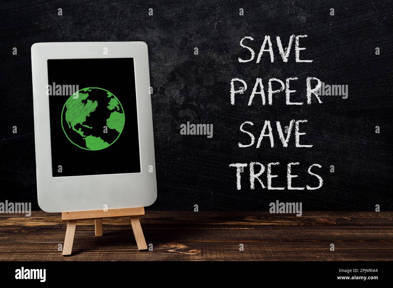 text Save paper, Save trees on black background. Ecological concept ...