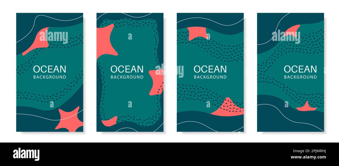 Ocean, sea template. Abstract green background with sea stars. Green ...