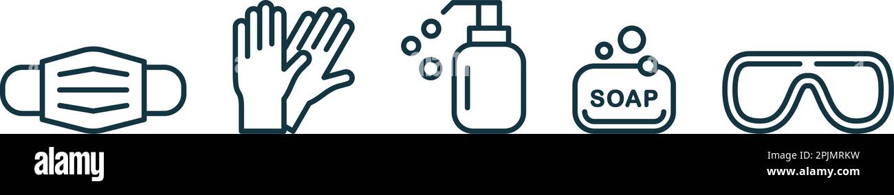 Personal protection equipment icons - medical mask, latex gloves, soap ...