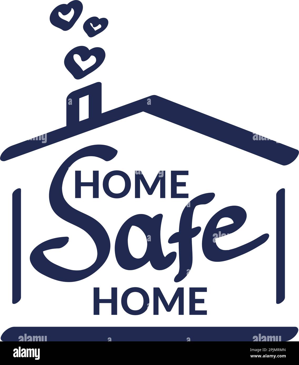 Safe home text under house roof with hearts above. Virus or coronavirus ...