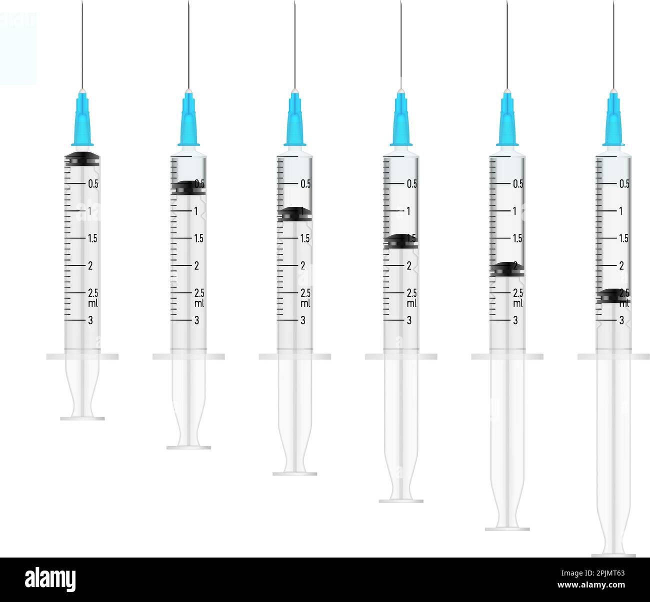 Set of realistic medical disposable syringes with needles and vaccine ...