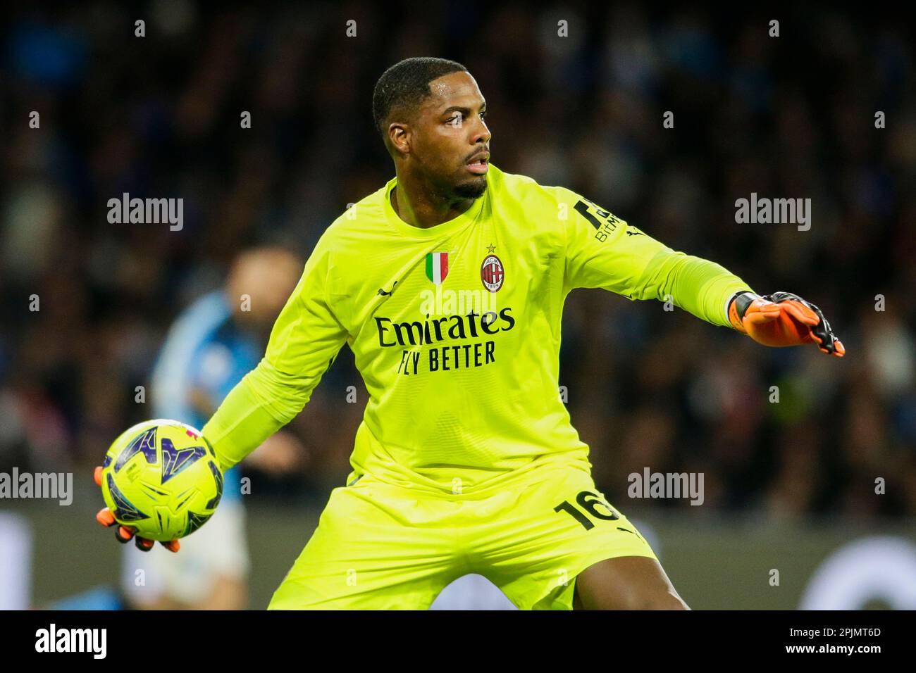 MilanÕs French goalkeeper Mike Maignan controls the ball during the ...