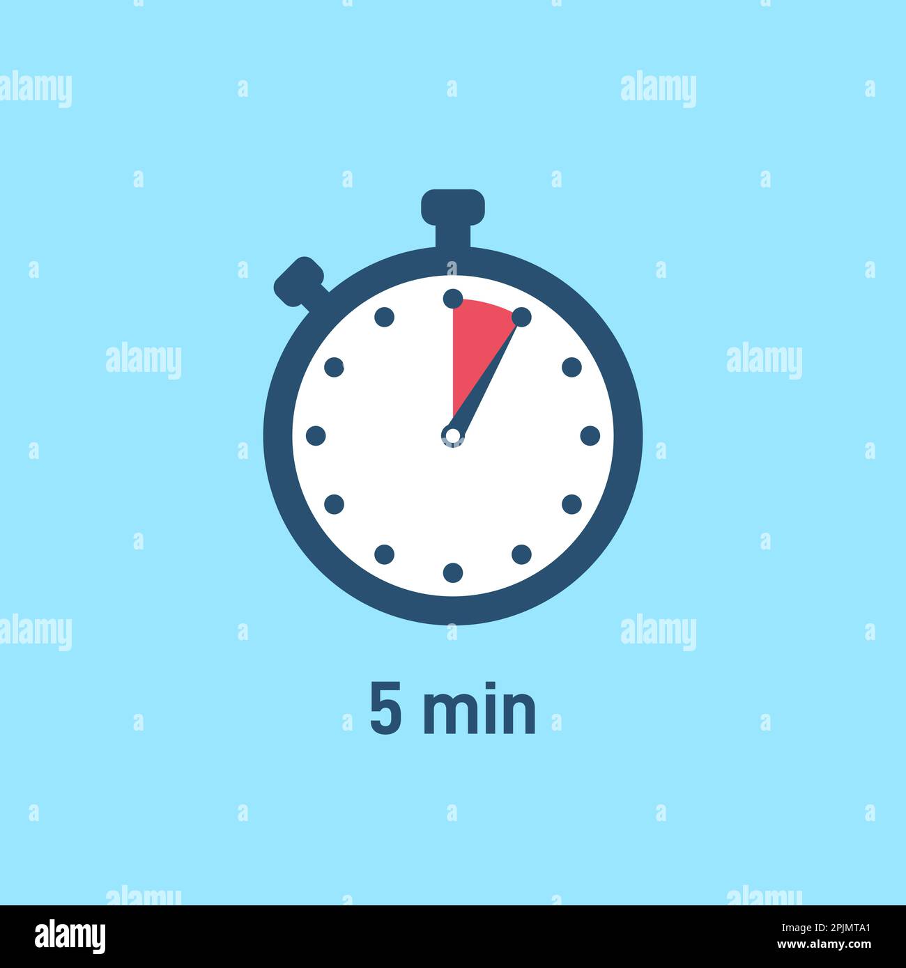 Set of stopwatch icons showing time - 5 minutes or seconds. Red and ...