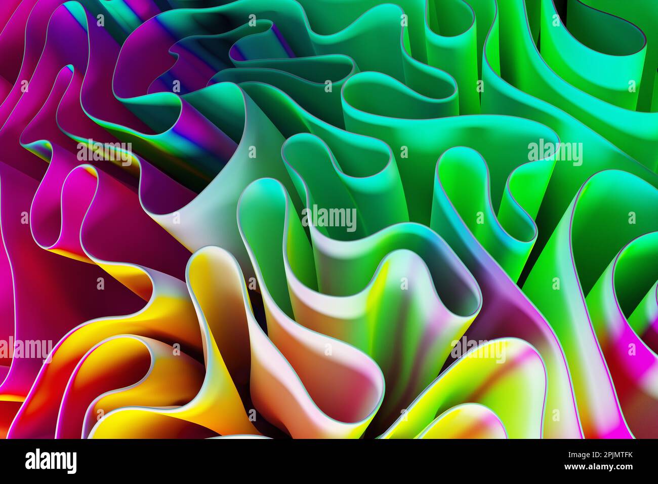 Wavy multi-colored frill layers. Abstract mental background. 3d ...