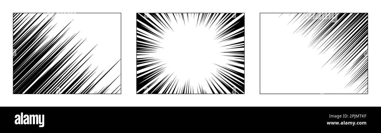 Set of frames for black manga book. Action, speed radial, horizontal ...