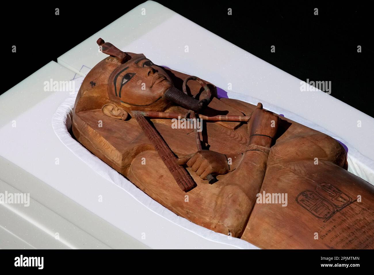 The Coffin of King Ramses II is on display during an unveiling ceremony ...