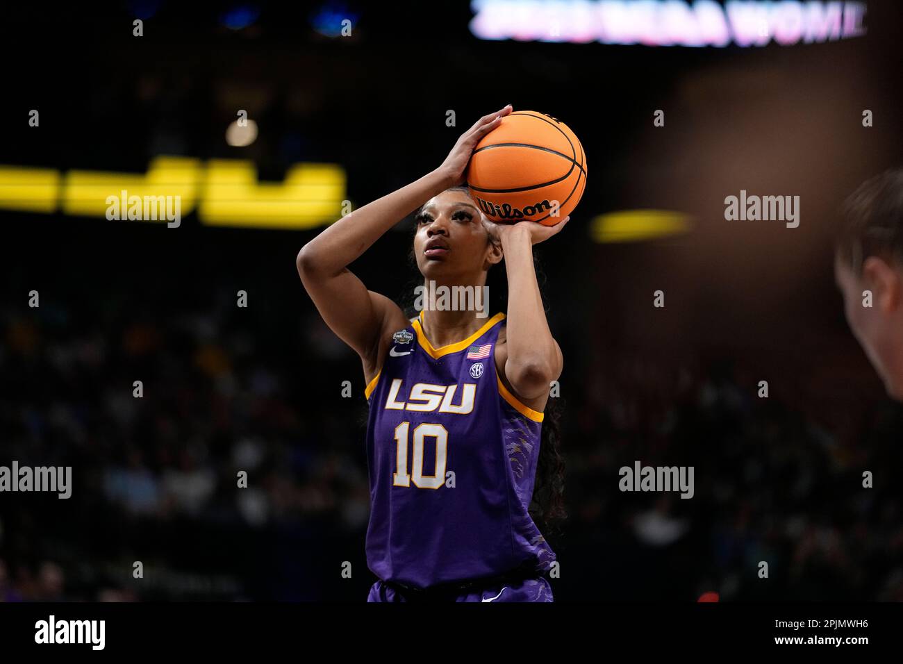 LSU's Angel Reese during the first half of the NCAA Women's Final Four ...