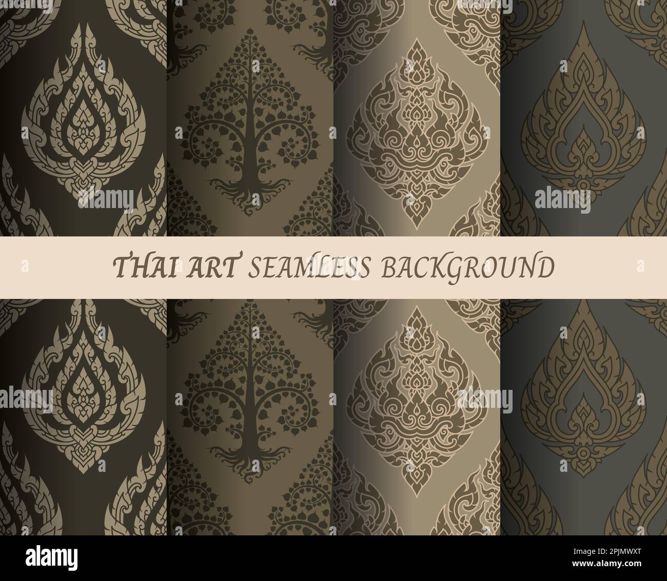 Set of 4 Thai art and asian style luxury background pattern decoration ...