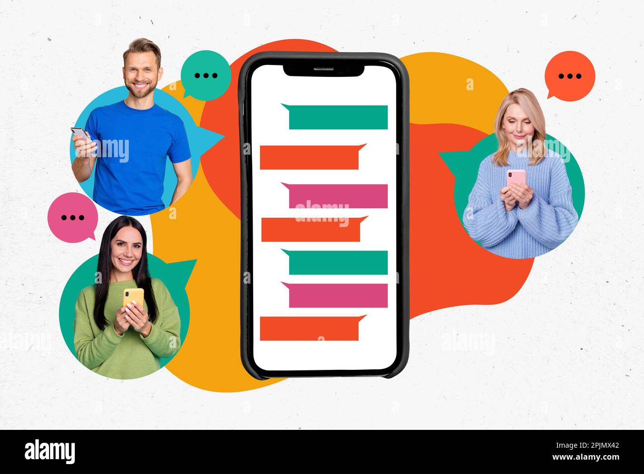 Creative collage ad of modern digital application group messenger ...