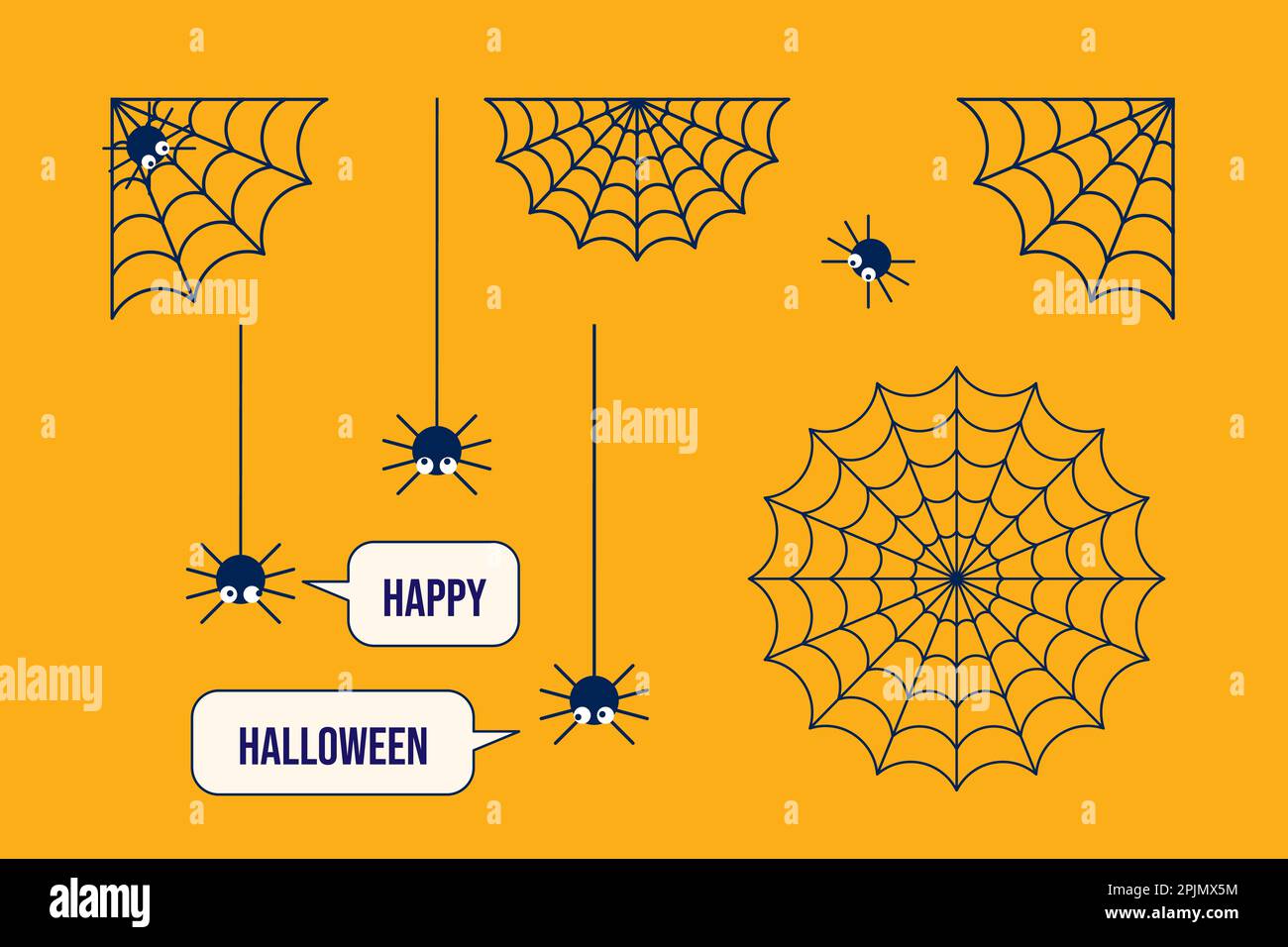 Spider and web templates on orange background for halloween holiday ...