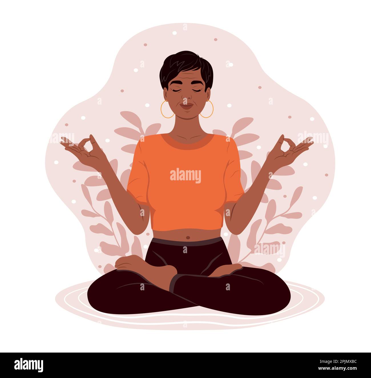 Elderly woman with closed eyes meditating in yoga lotus posture ...