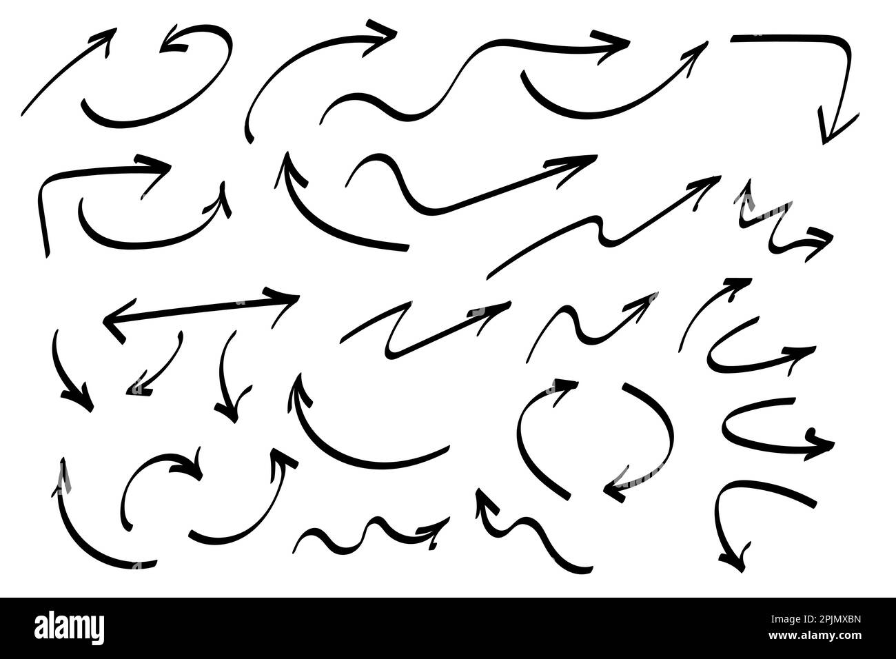 Doodle arrows set or collection. Hand-drawn directions signs or symbols ...