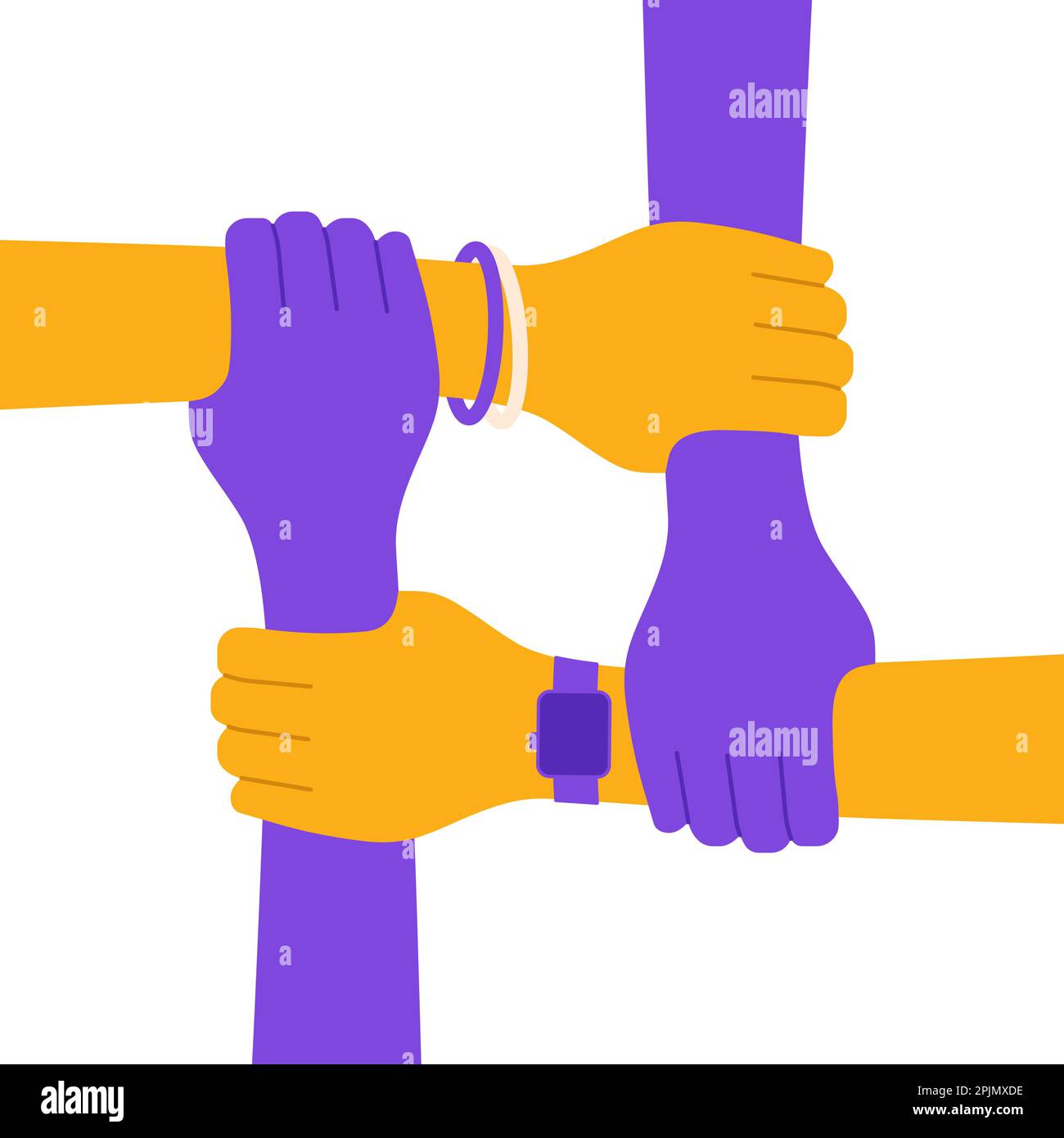 Four diverse hands holding each other. 4 women symbolize women's ...