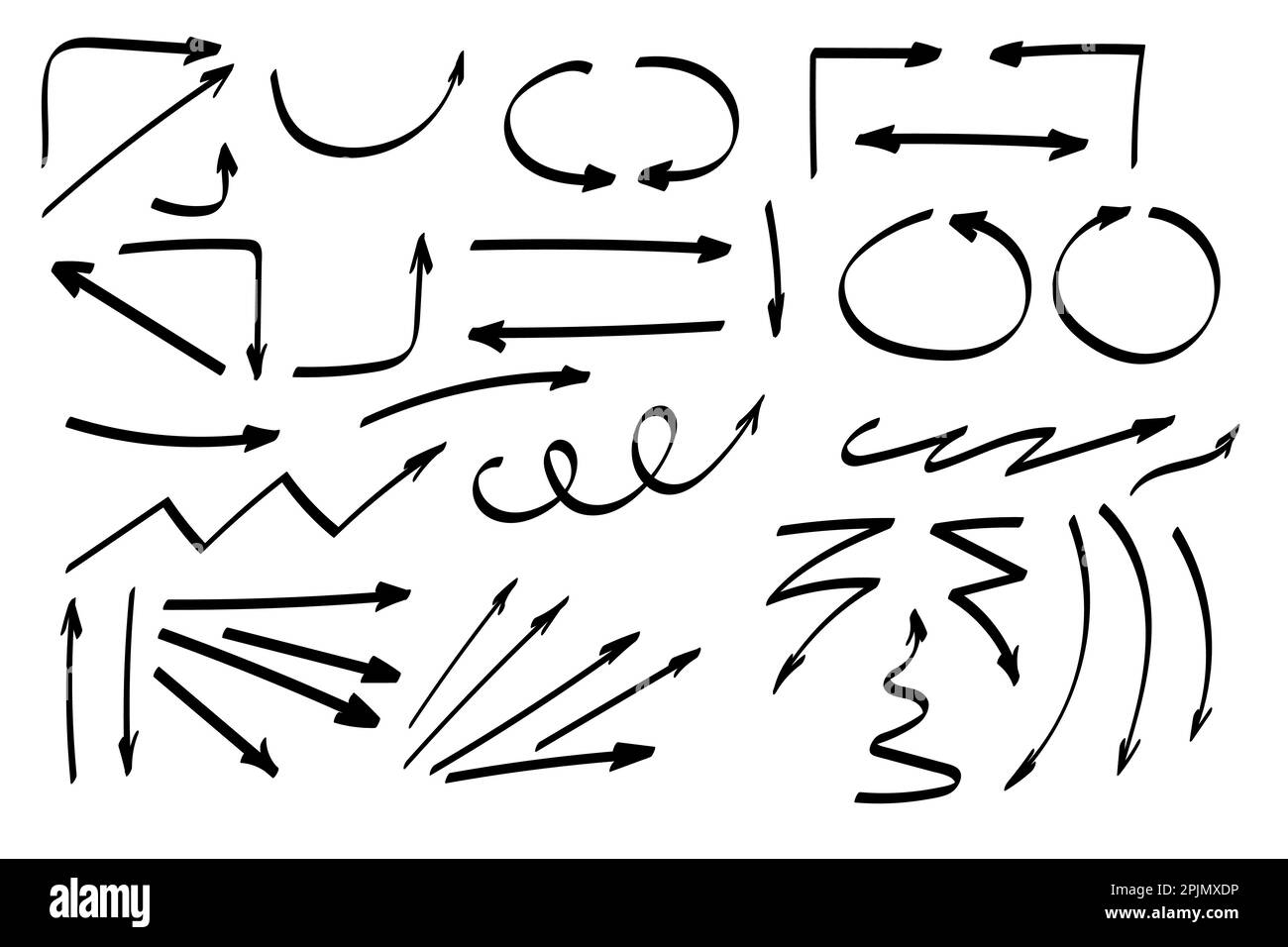 Doodle arrows set or collection. Hand-drawn shapes, directions signs or ...