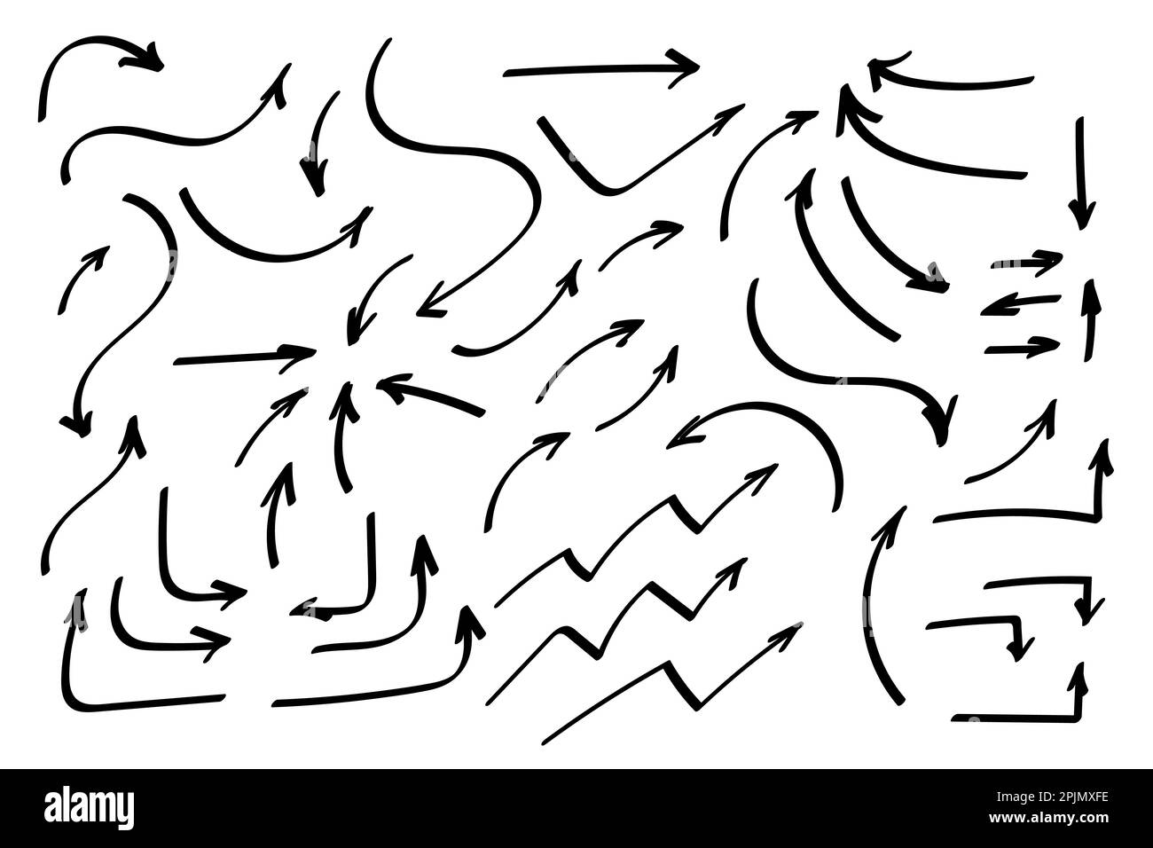 Doodle arrows set or collection. Hand-drawn directions signs or symbols ...