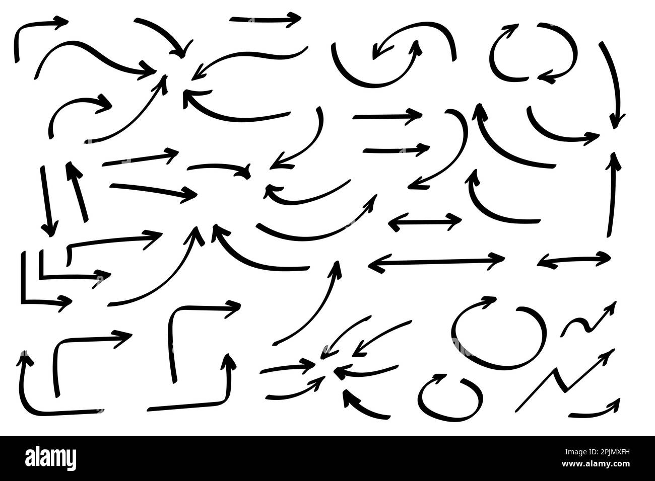 Doodle arrows set or collection. Hand-drawn directions signs or symbols ...